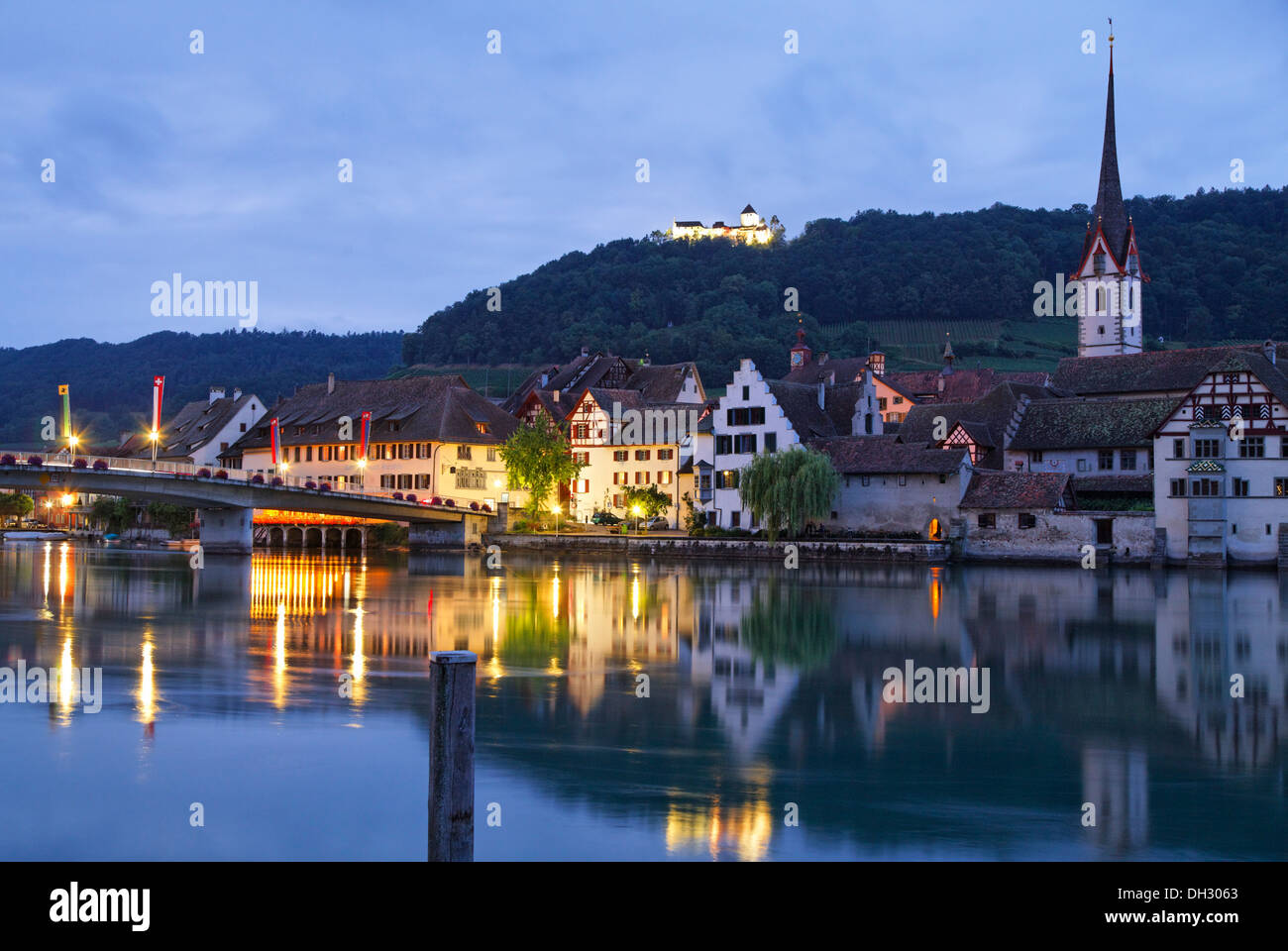 Switzerland, Stein am Rhein, Rhine, river, night lights, Schweiz, Stein ...
