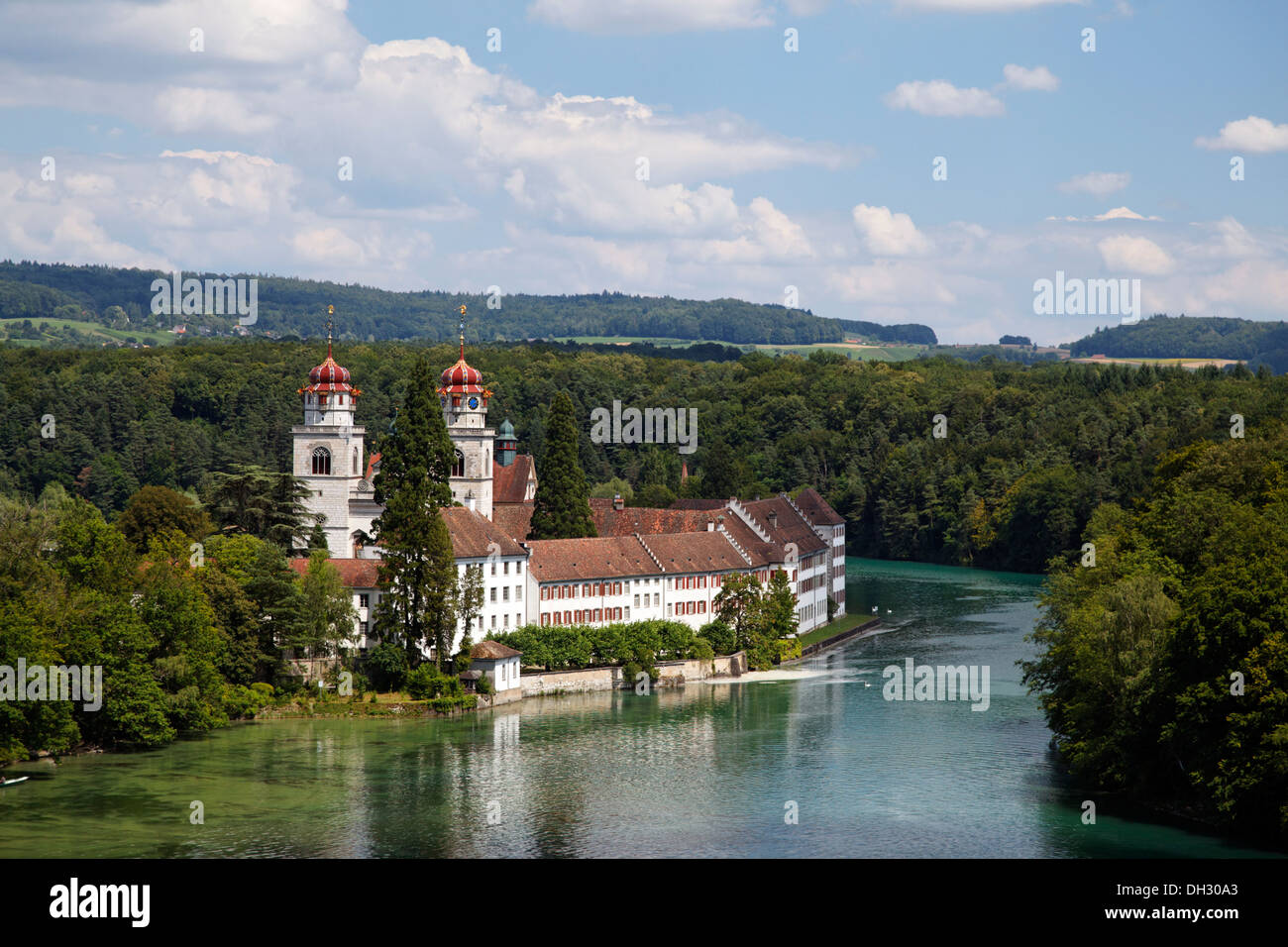 Switzerland, Rheinau, a former Benedictine monastery, Rhine, river ...