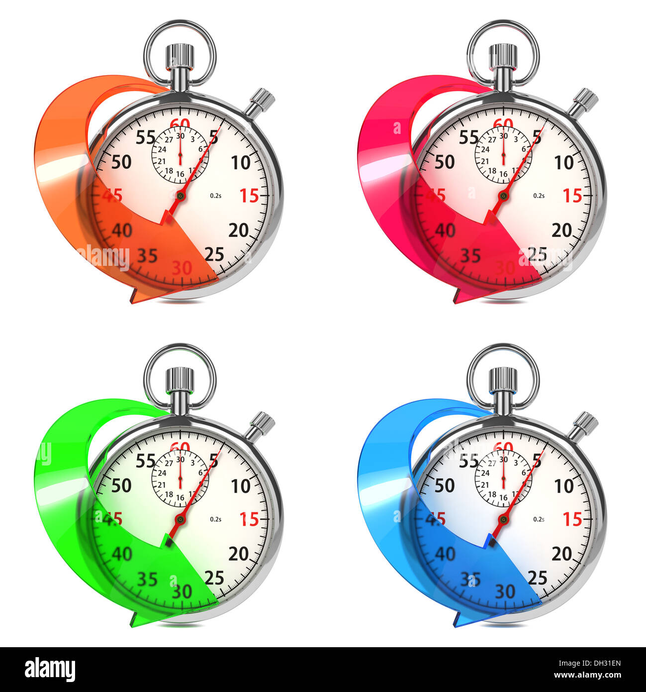 Stopwatch with Colored Arrow. Set on White Stock Photo - Alamy
