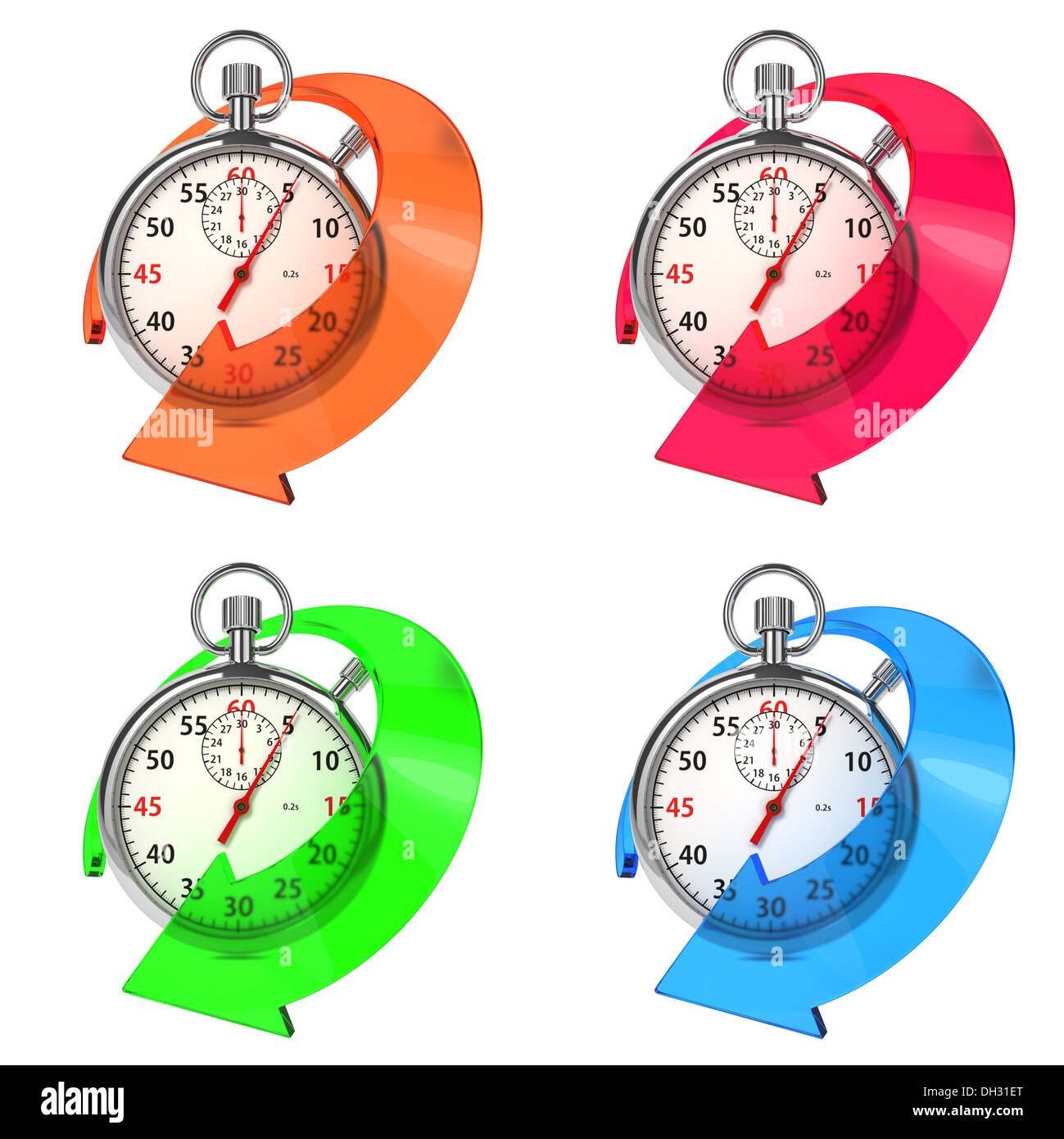 Stopwatch with Colored Arrow. Set on White Stock Photo - Alamy