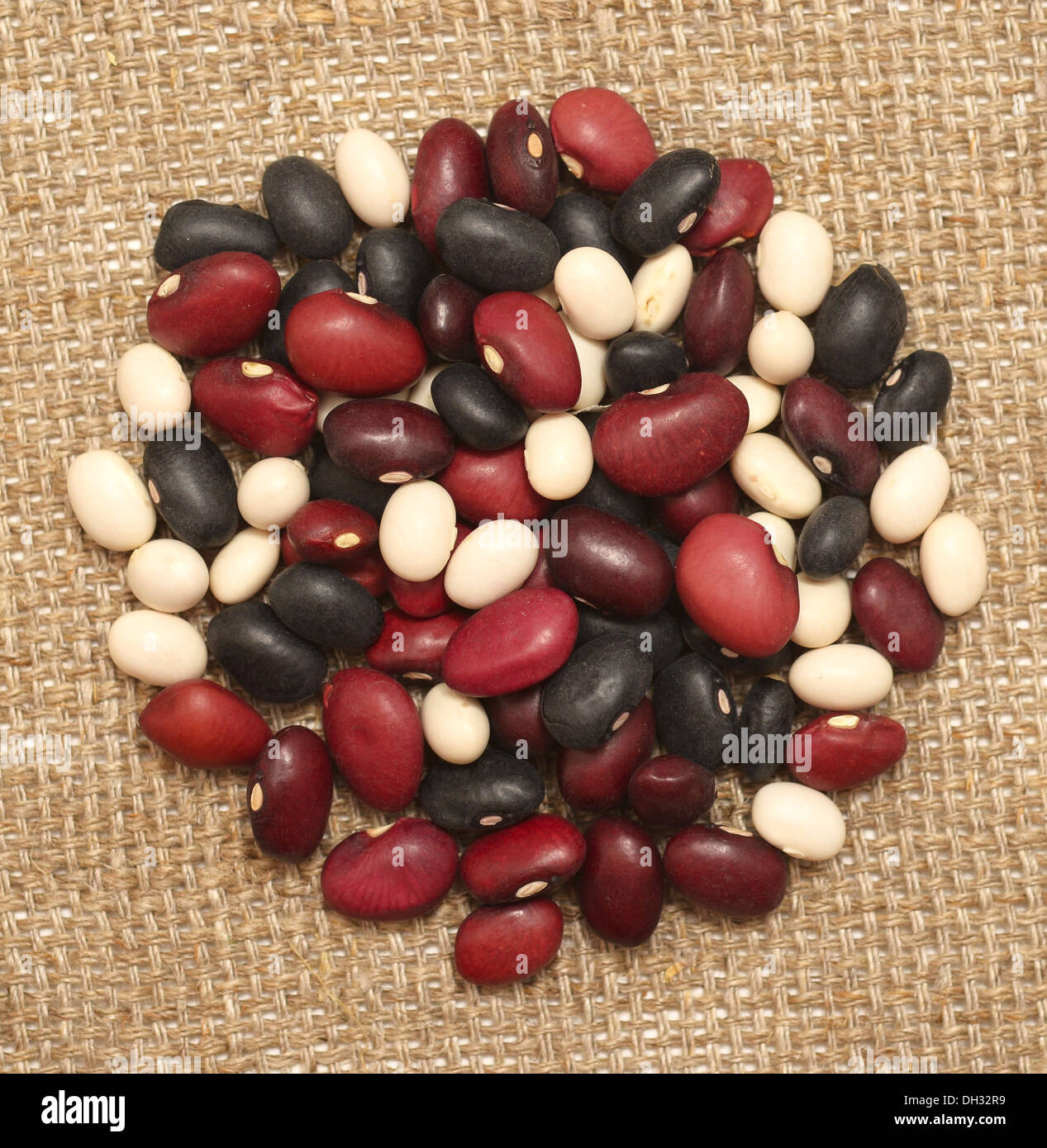 set of beans on a sack background Stock Photo - Alamy