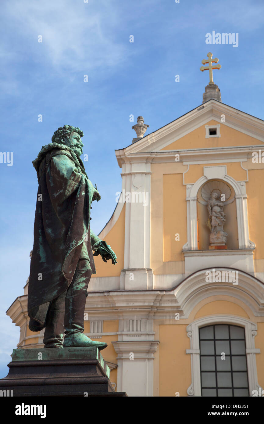 Statue outside Carmelite Church, Gyor, Western Transdanubia, Hungary ...