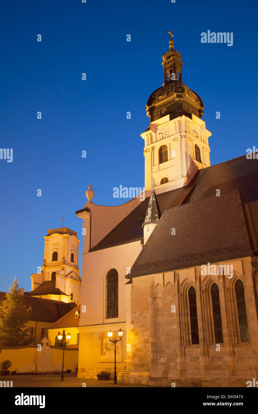 Basilica and Bishop's Castle at dusk, Gyor, Western Transdanubia ...