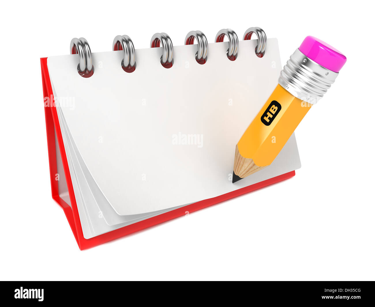 Open Blank Desktop Notebook with Pencil Stock Photo - Alamy