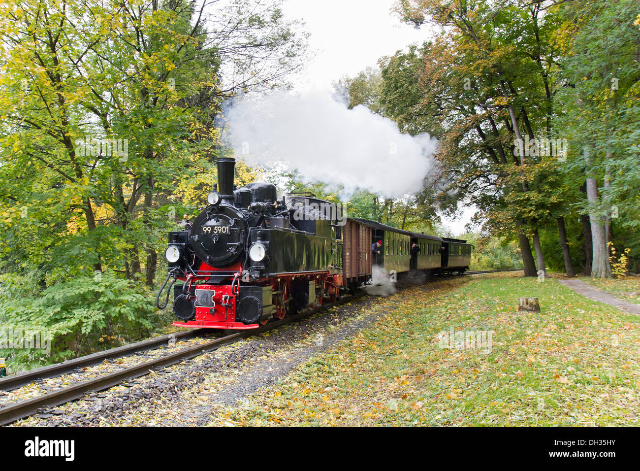 A Steam locomotive pulling a passenger train on the Harz Mountain ...