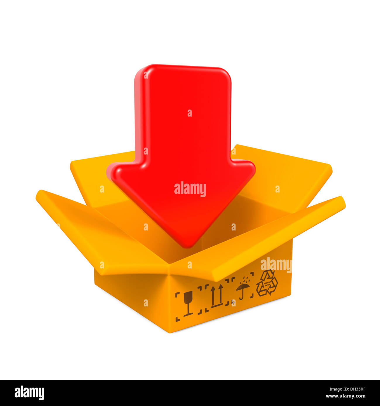 Open Color Cardboard Box and Arrow. For Design Stock Photo - Alamy