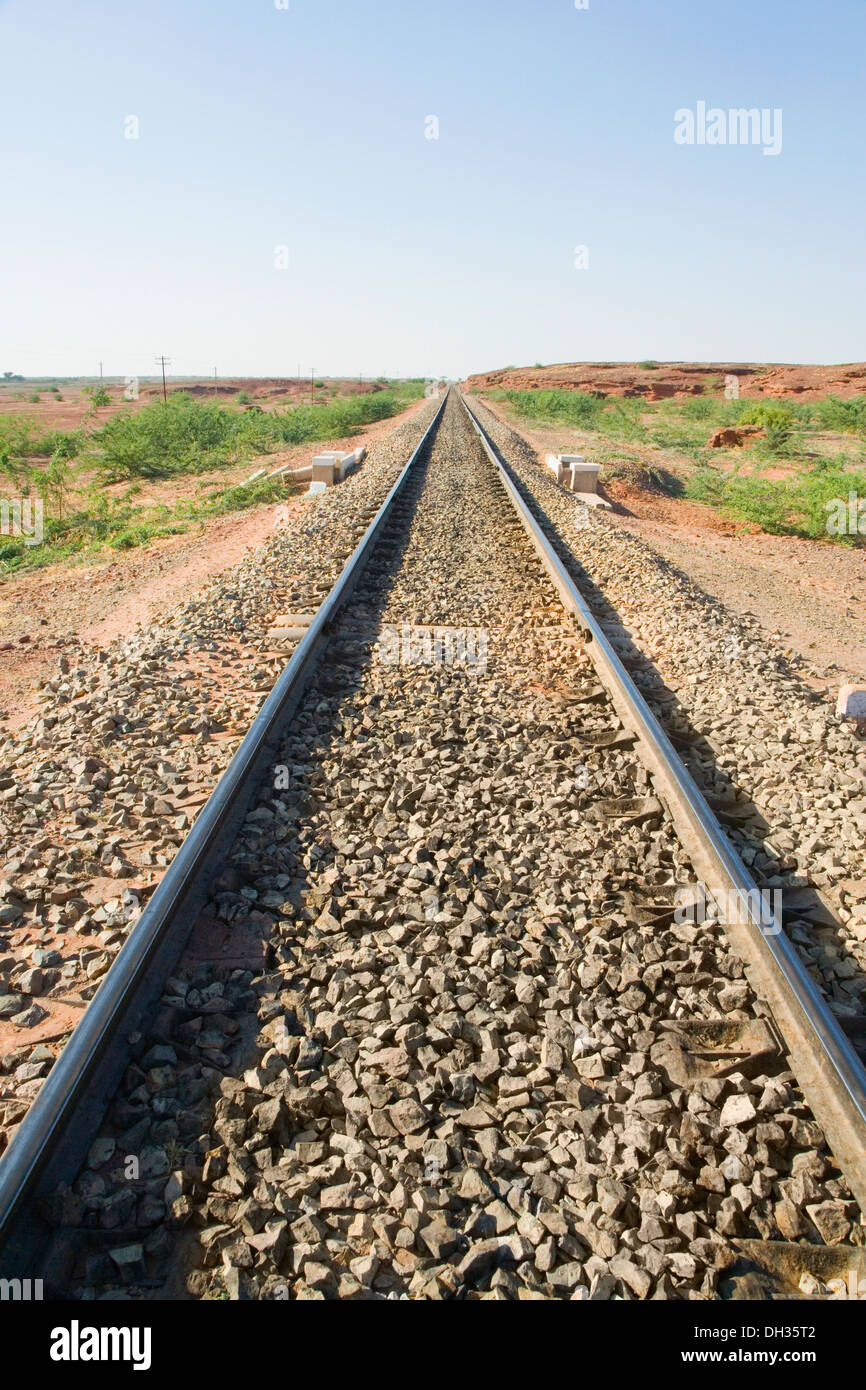 Railroad track passing through a landscape, Jodhpur, Rajasthan, India ...