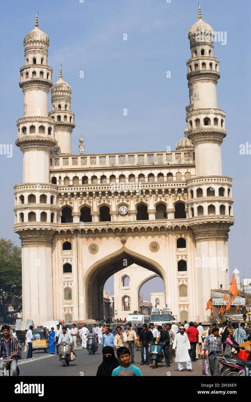 Group of people in front of a building, Char Minar, Hyderabad, Andhra ...