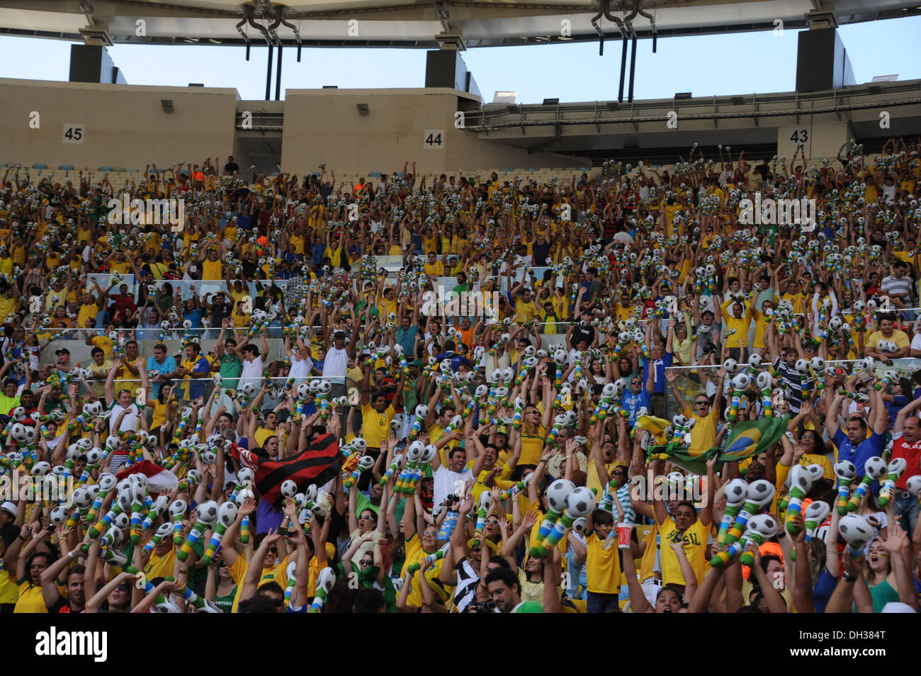 Local fans in the stadium. Brazil v England football match, Maracana ...