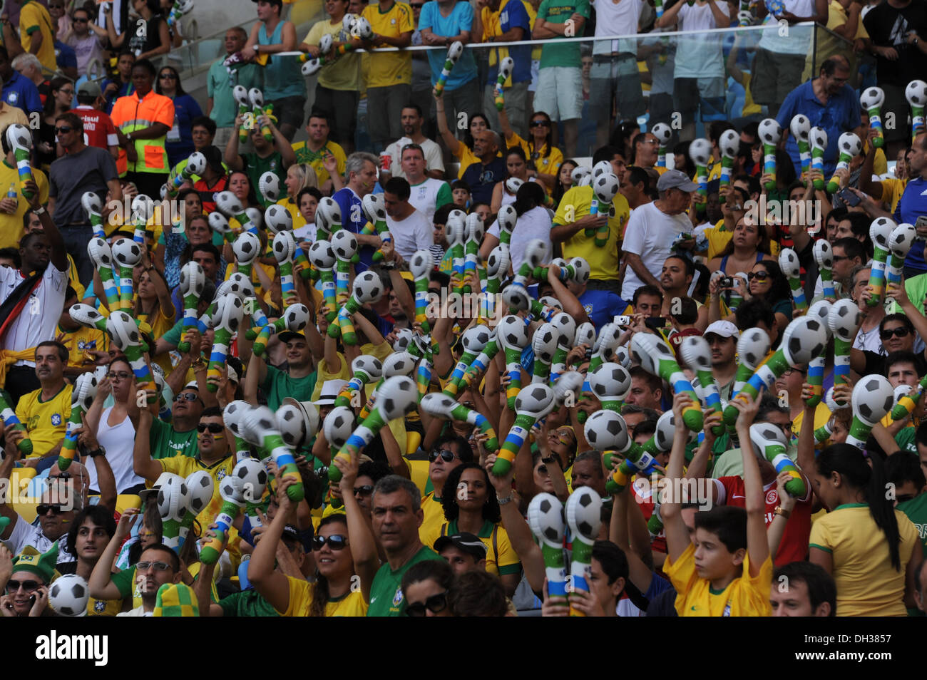 Local fans in the stadium. Brazil v England football match, Maracana ...