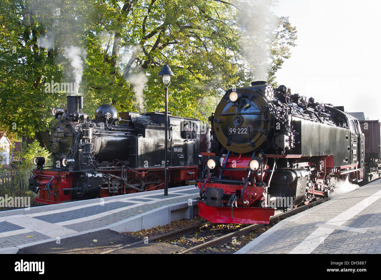 A Steam locomotive pulling a passenger train on the Harz Mountain ...