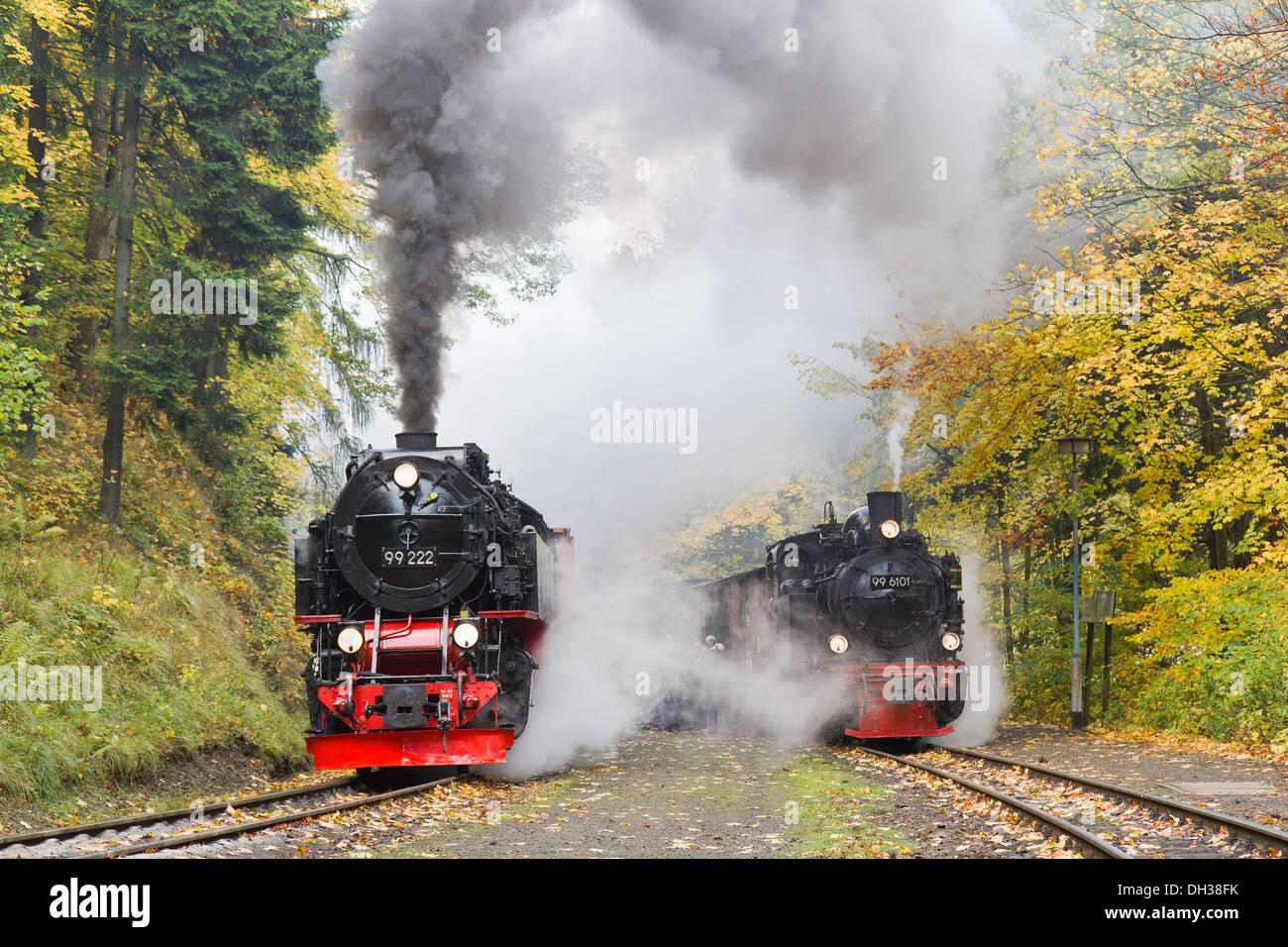 A Steam locomotive pulling a passenger train on the Harz Mountain ...