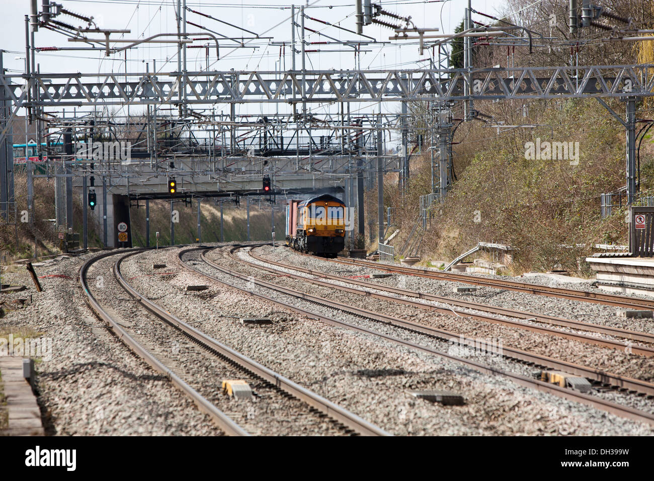 A freight train on the West Coast Main Line just coming through ...