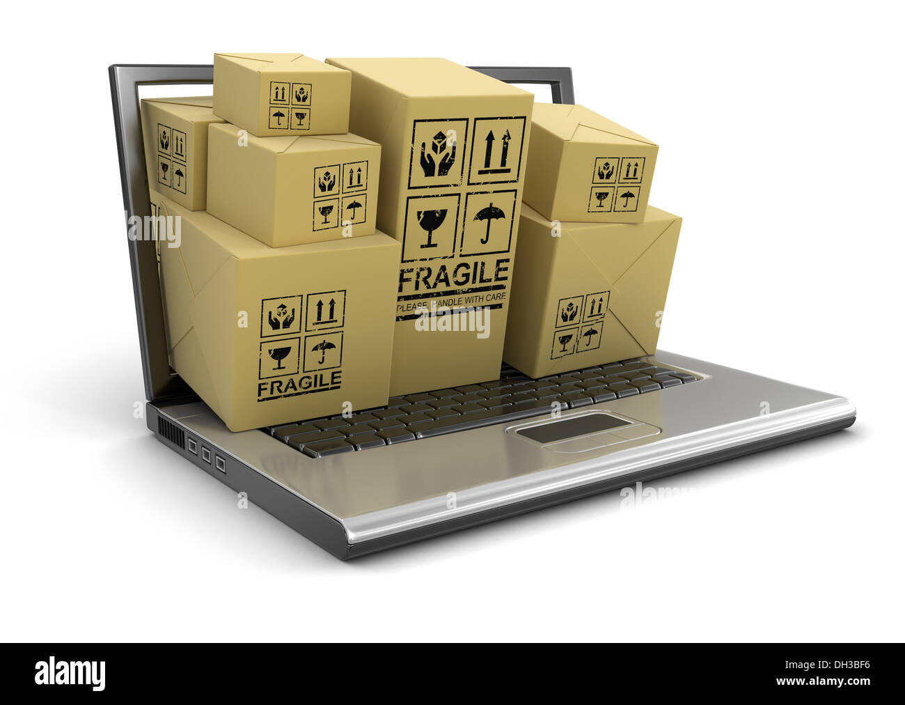 Laptop and packages (clipping path included Stock Photo - Alamy