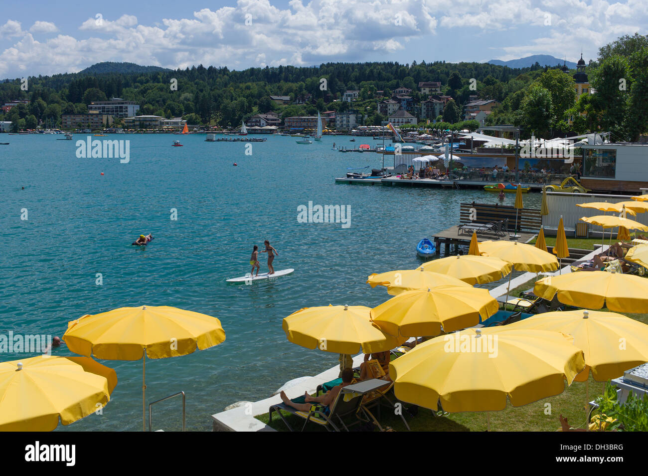 a view of the vibrant lake at Velden Am Worthersee in Austria Carinthia ...