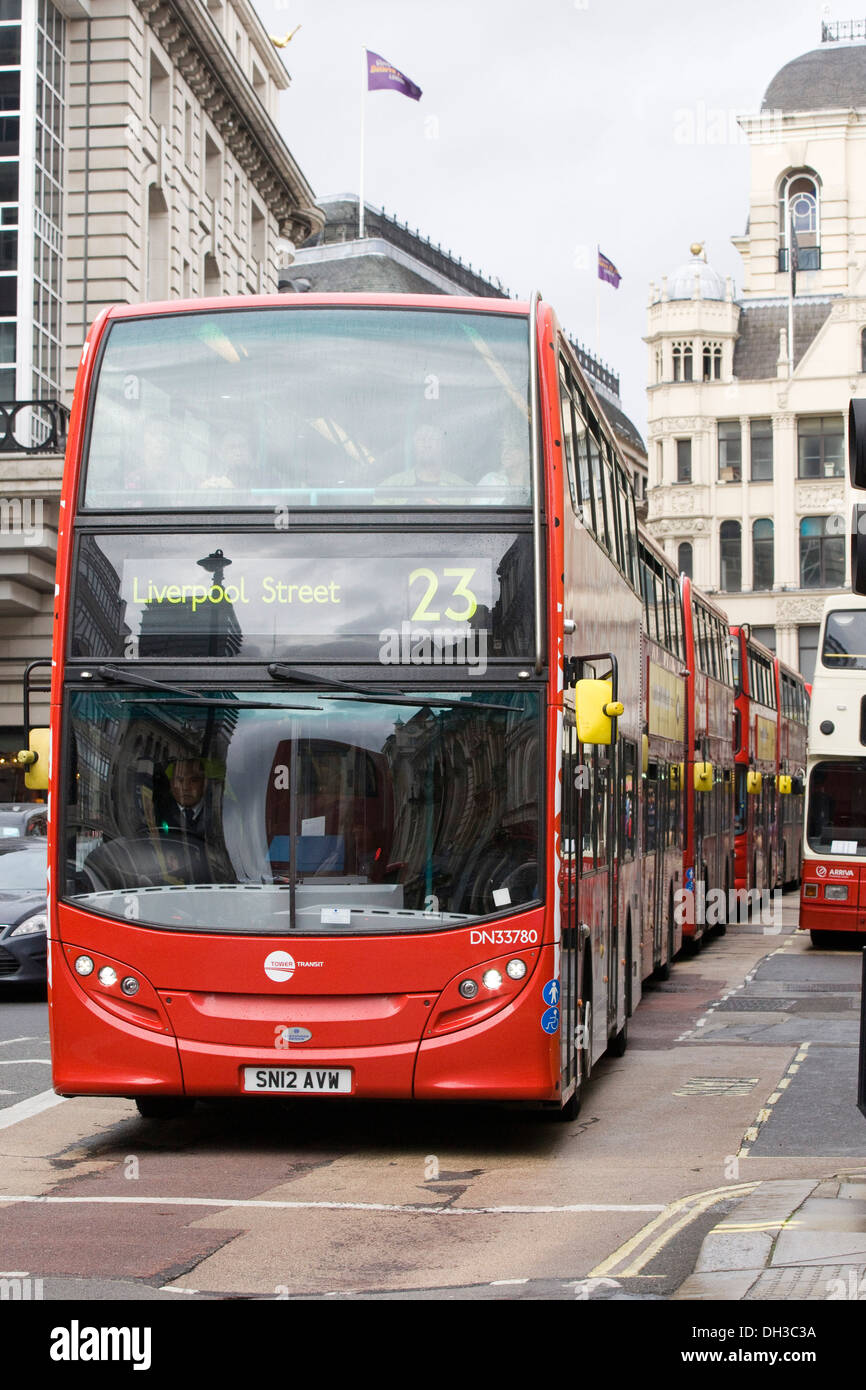 London Famous Red Buses stuck in Traffic Stock Photo - Alamy