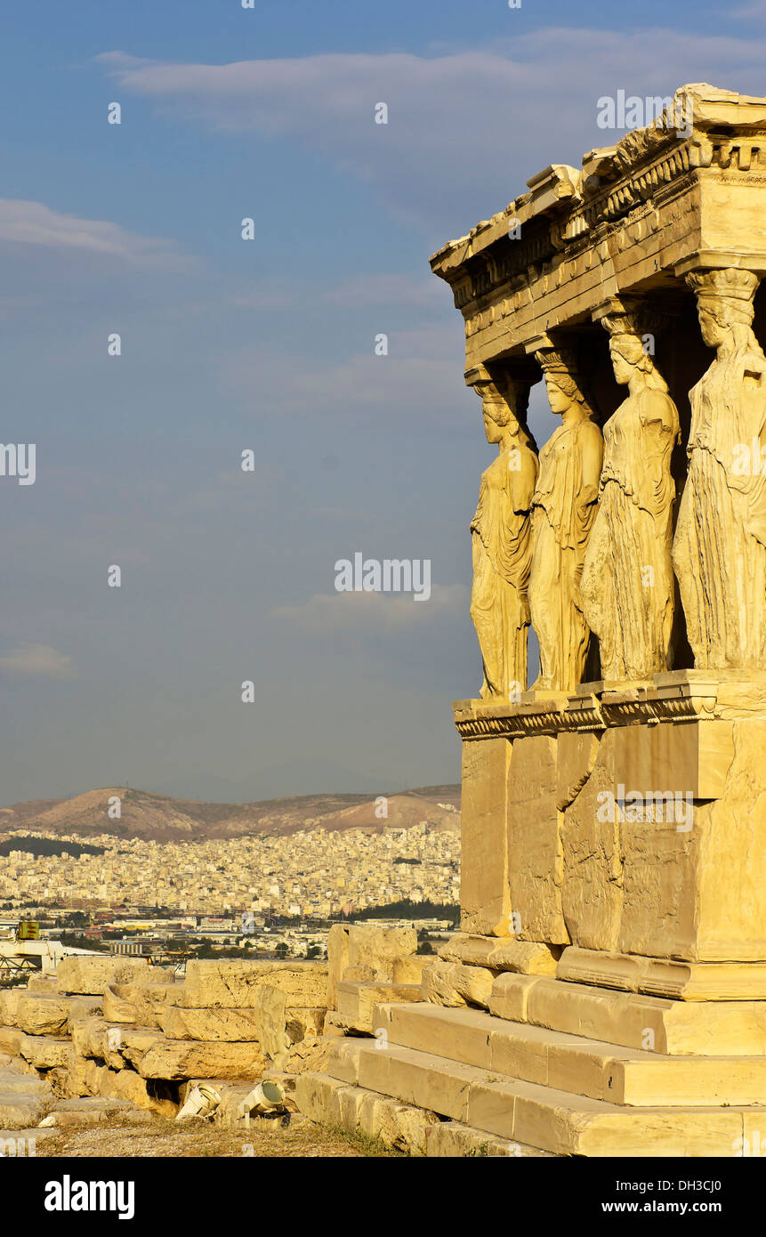 Southern portico of the Erechtheion temple with the Caryatids ...