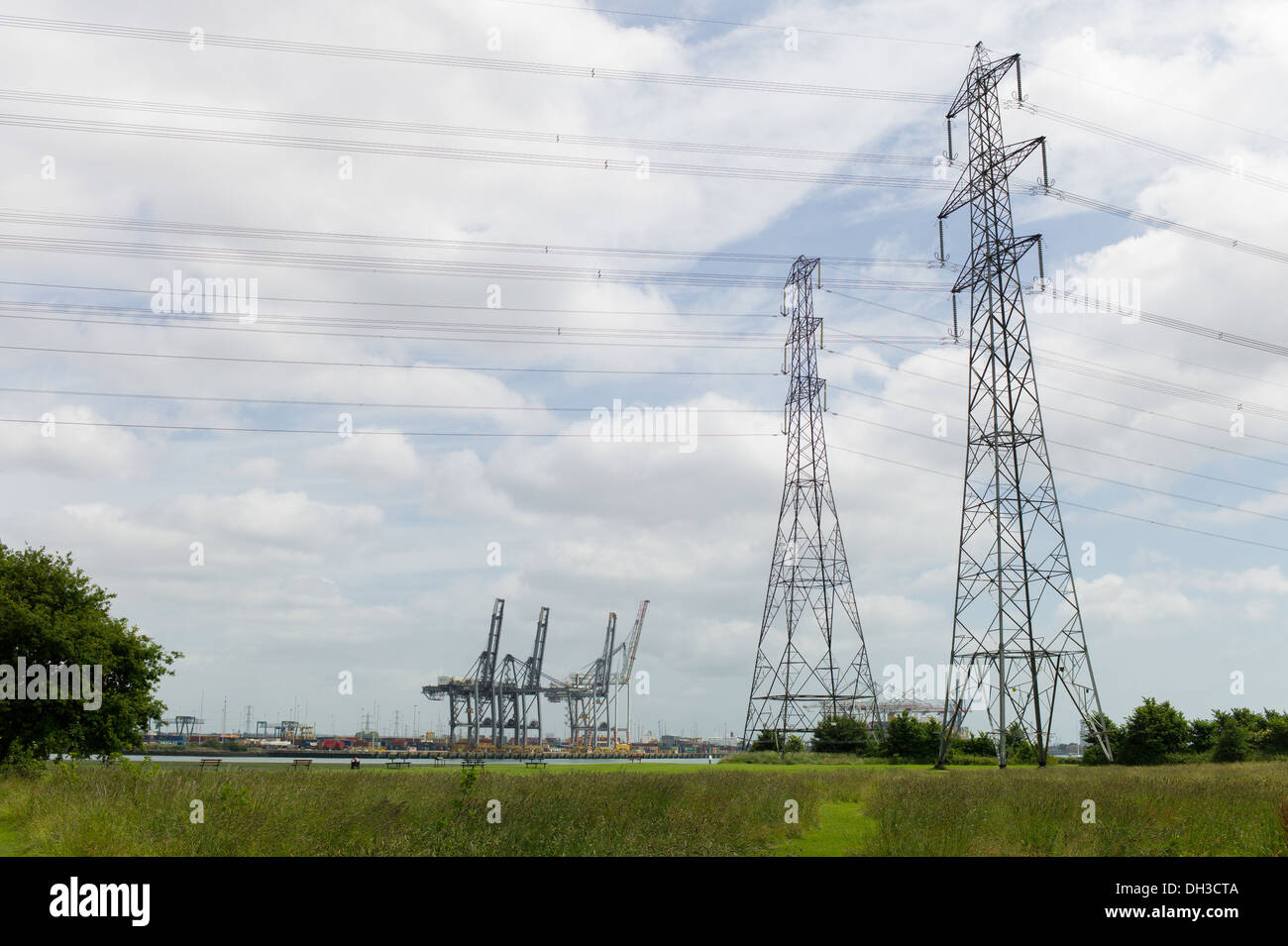 Southampton container port viewed from the scrub land at Totton were ...