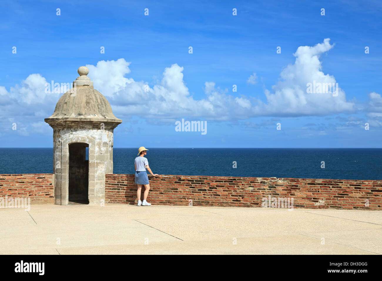 Sentry house and woman, San Cristobal Castle, San Juan National ...