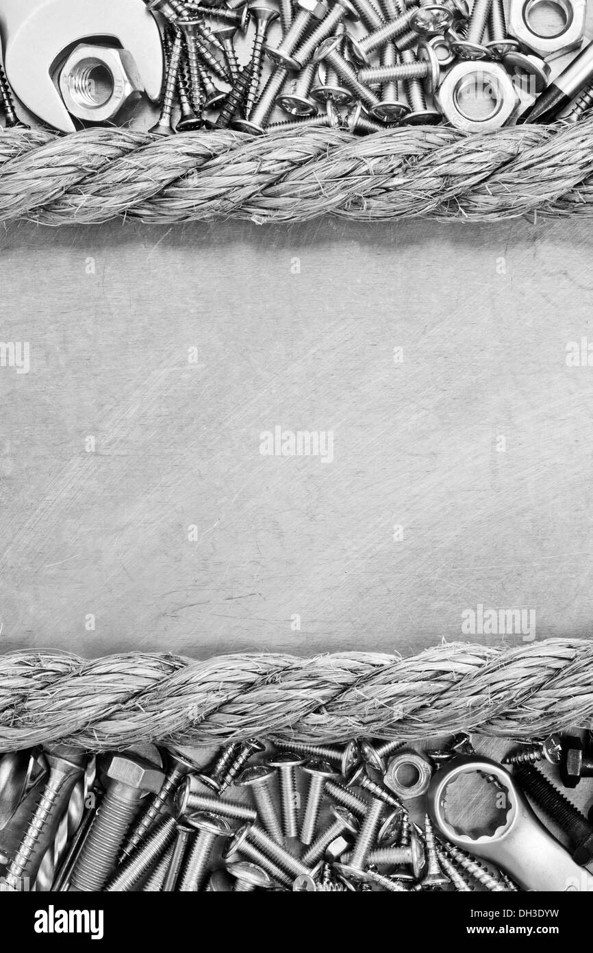 metal construction hardware tool and rope Stock Photo - Alamy