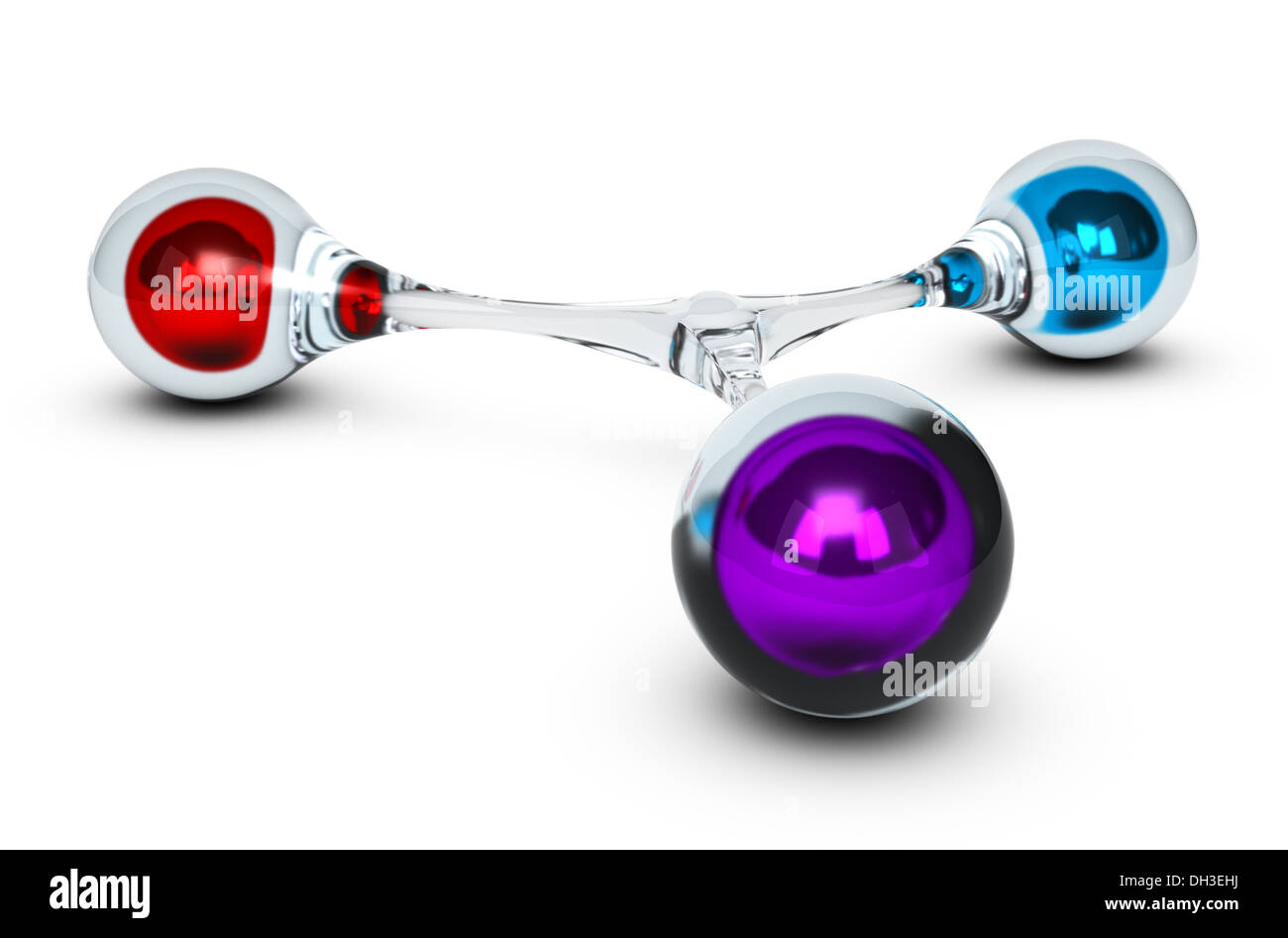 Conceptual 3D render image over white of three ball linked together ...