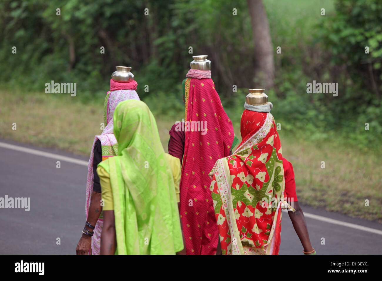 Women devotees walking on pilgrimage. Chada village, Madhya Pradesh ...