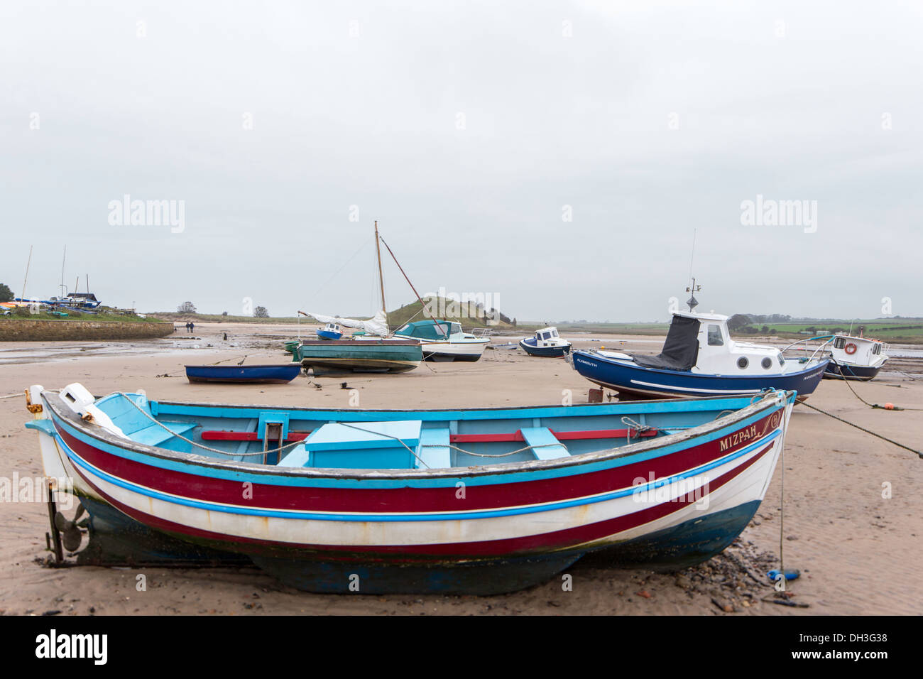 Wooden Coble fishing boat in Alnmouth harbour, Northumberland, England ...