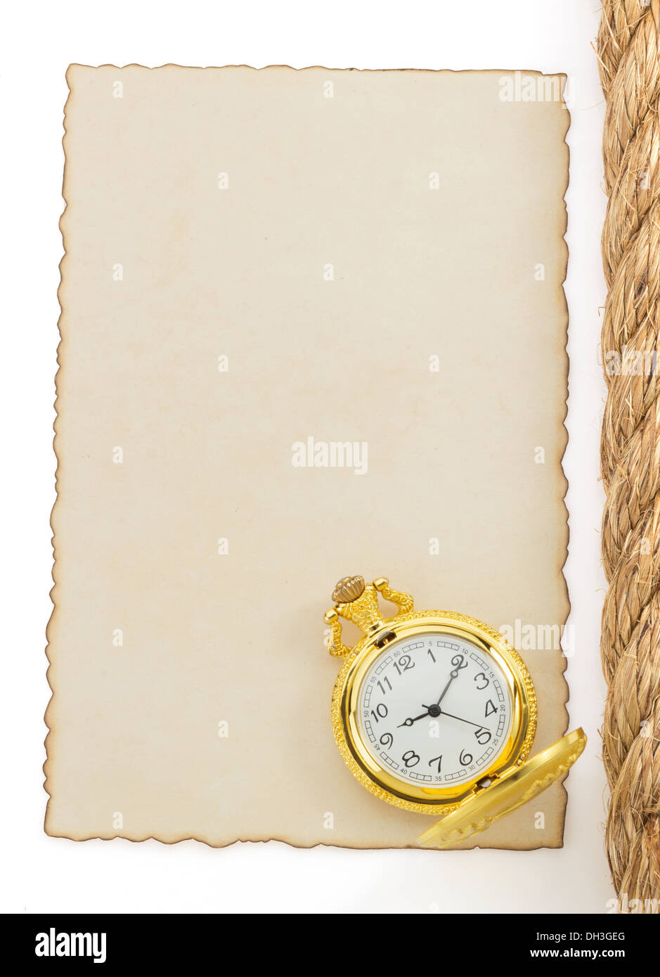 ropes and old paper isolated on white background Stock Photo - Alamy