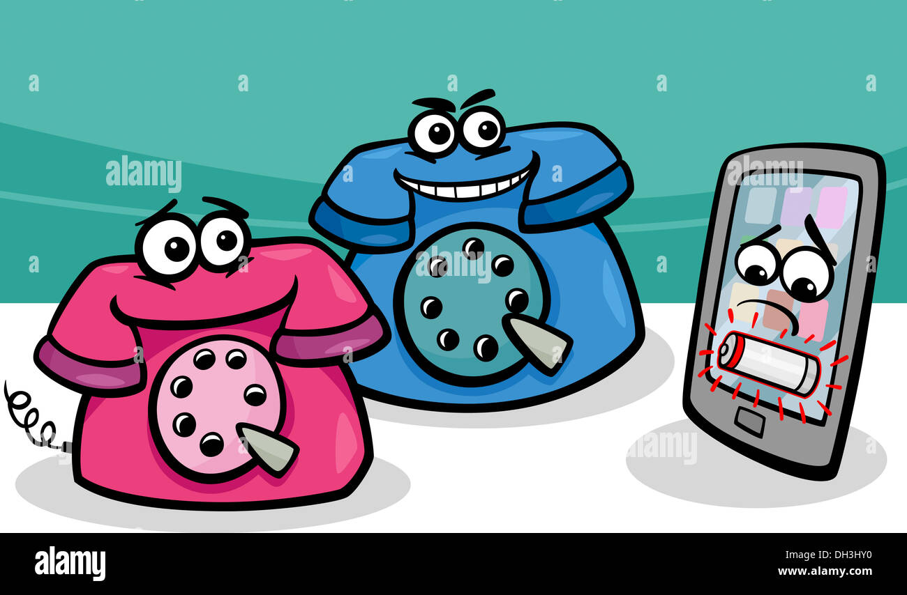 Cartoon Illustration of Discharged Smart Phone or Mobile and Retro ...