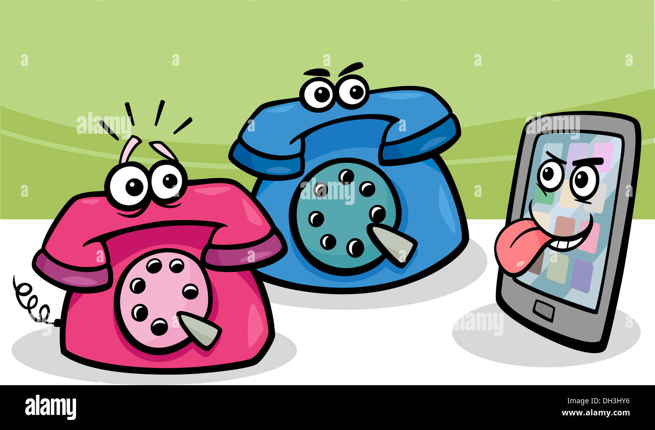Cartoon Illustration of Malicious Smart Phone or Mobile and Retro ...