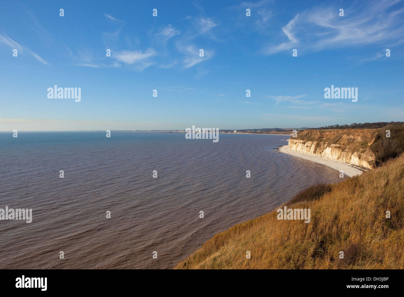 The distant town of Bridlington on Yorkshire's East coast viewed across ...