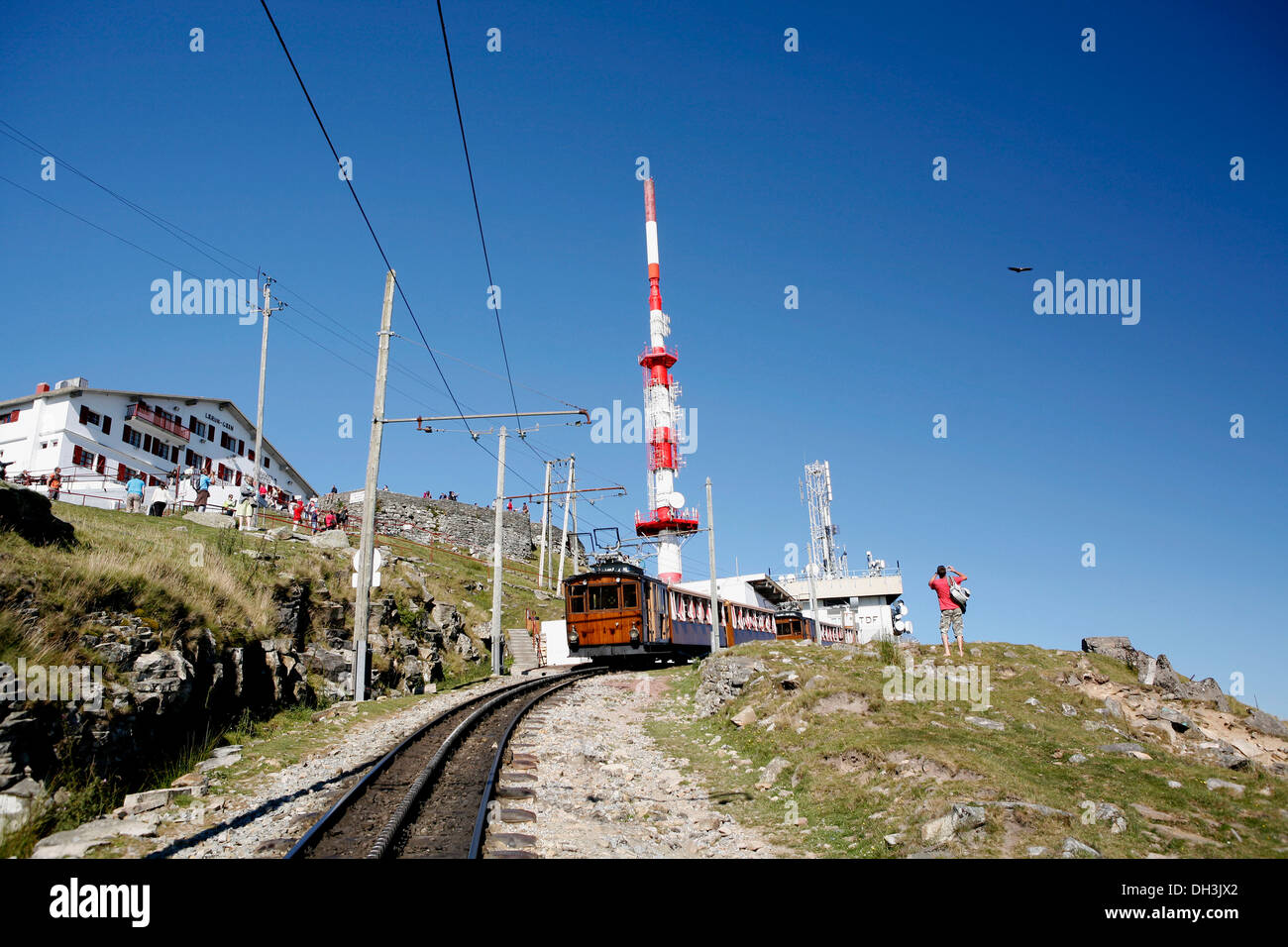 Historic funicular from 1924 up to the summit of La Rhune Mountain ...