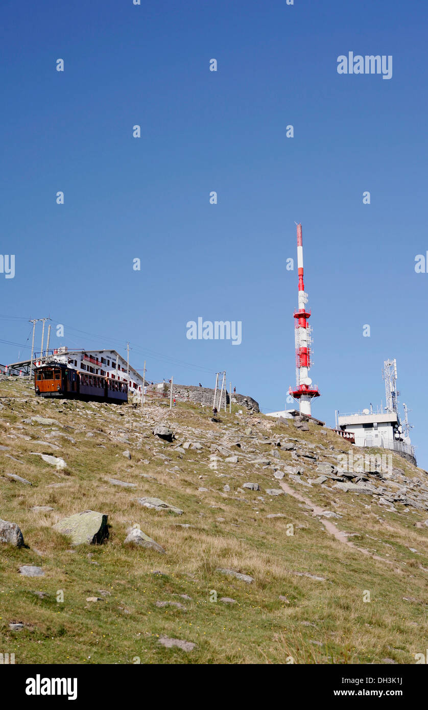 Historic funicular from 1924 up to the summit of La Rhune Mountain ...