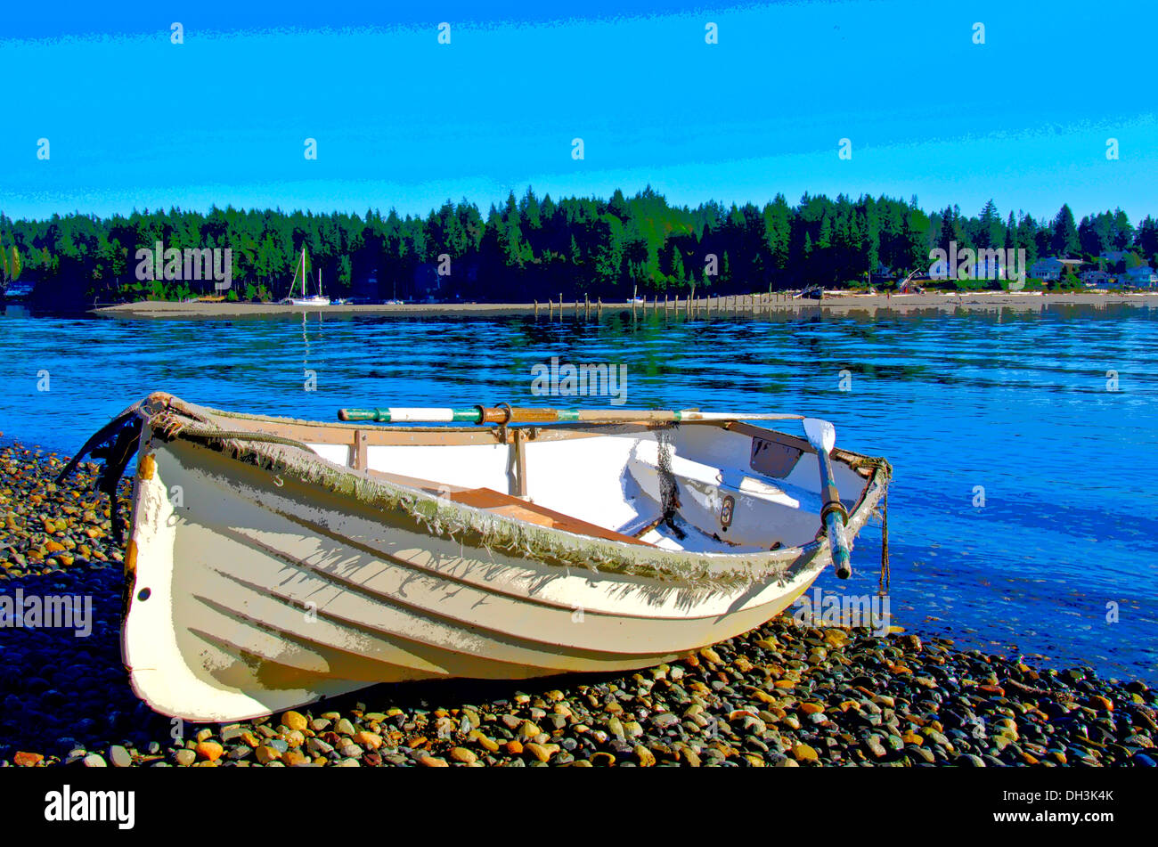 Dory dinghy on rocky beach Puget Sound Washington Stock Photo - Alamy