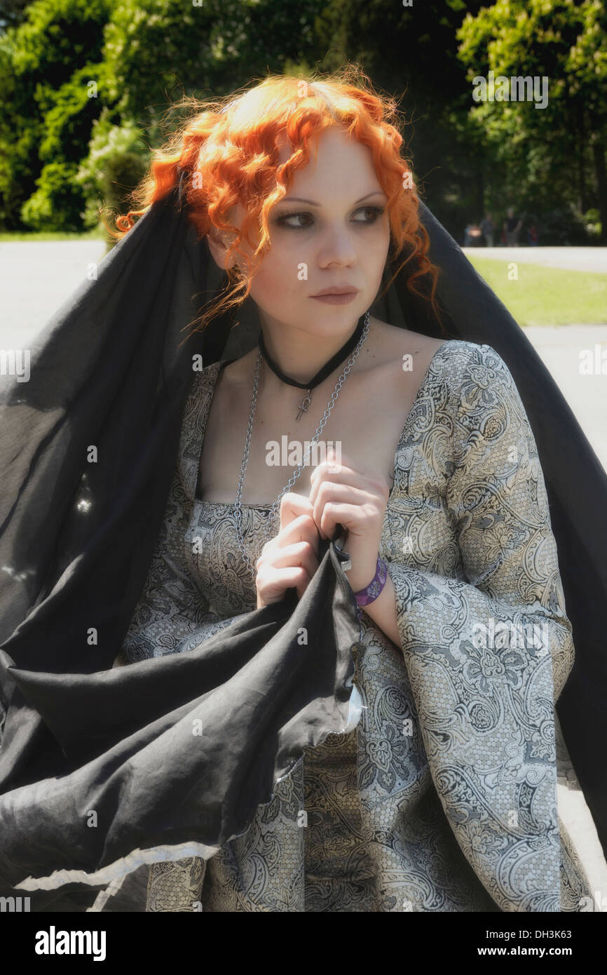 Young woman in scene clothes, Wave-Gotik-Treffen, Leipzig, Saxony ...