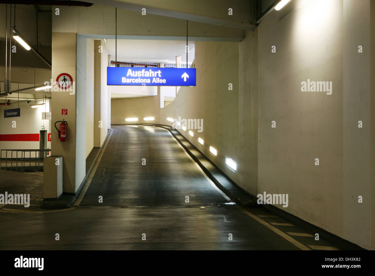 Exit of an underground car park, Koeln-Arcaden shopping centre, Cologne ...