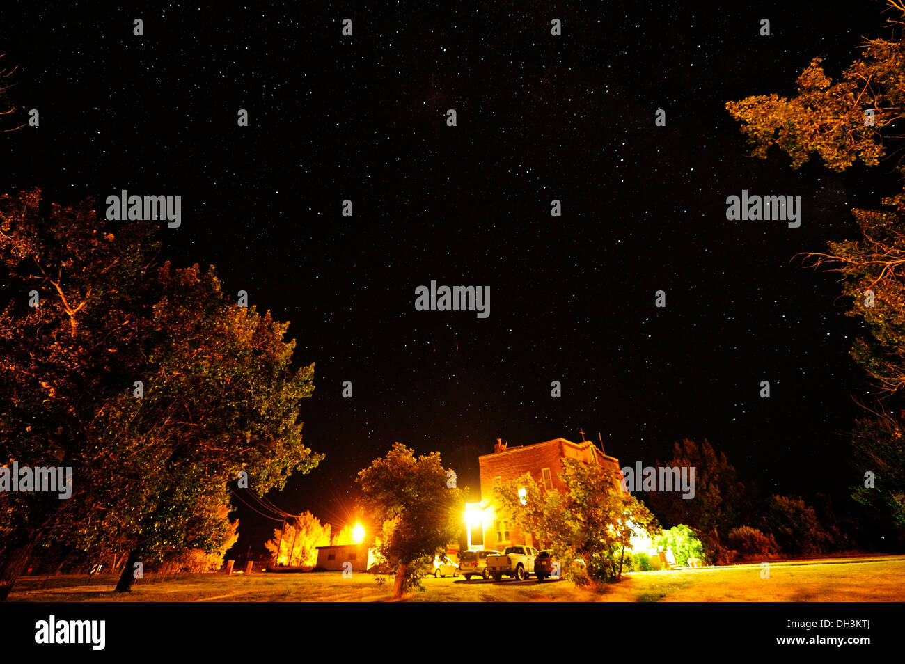 Starry sky over a small village in the middle of the prairies, Val ...