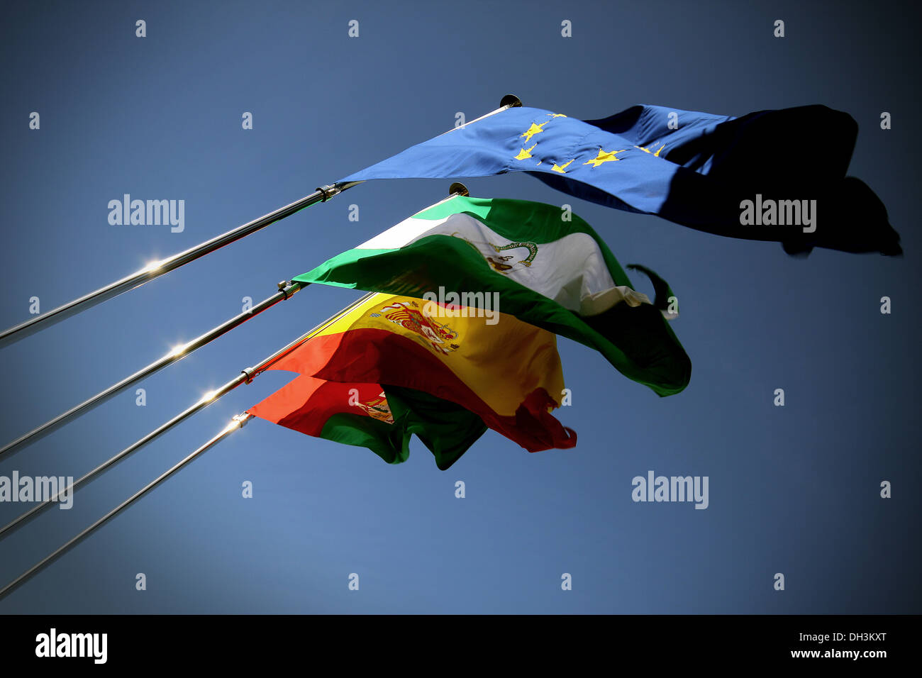 Euro and Spanish flags in Andalusia, Spain Stock Photo - Alamy
