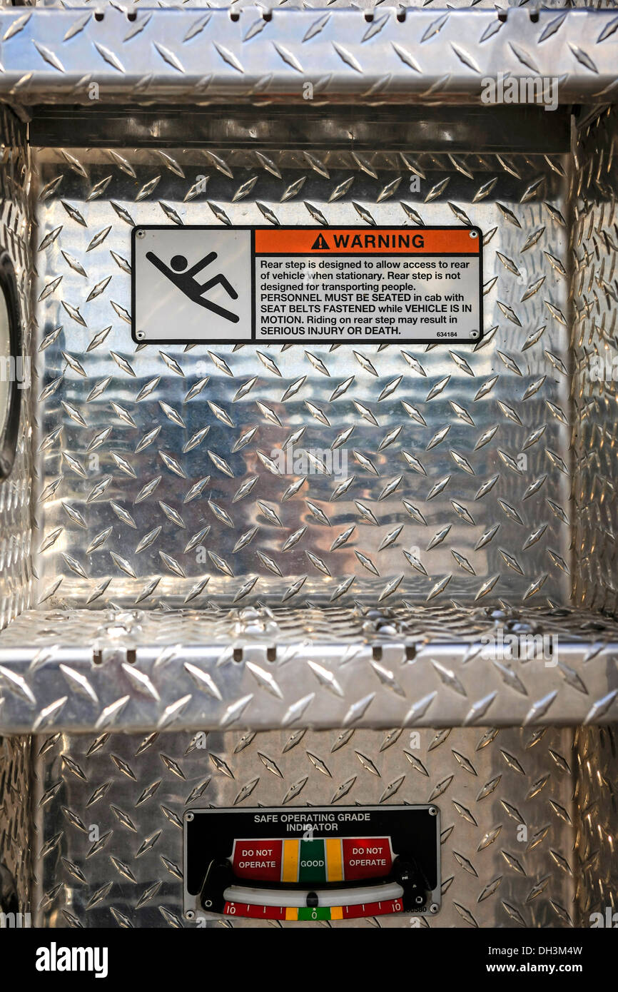 Health and safety warning sign on a fire truck Stock Photo - Alamy