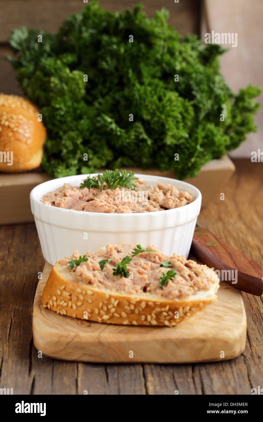 homemade meat snack chicken liver pate with parsley Stock Photo - Alamy