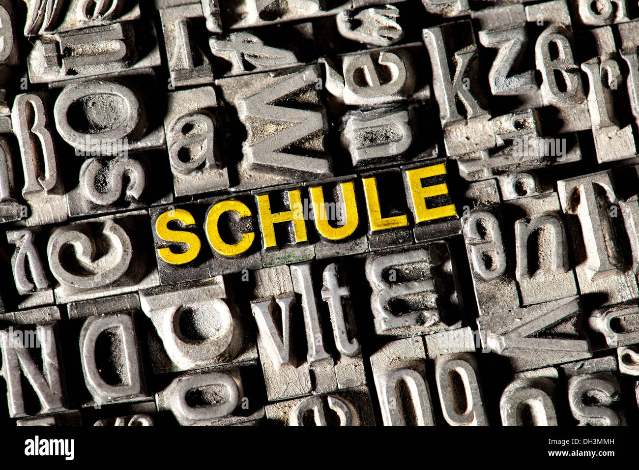 Old lead letters forming the word "SCHULE", German for "SCHOOL Stock ...