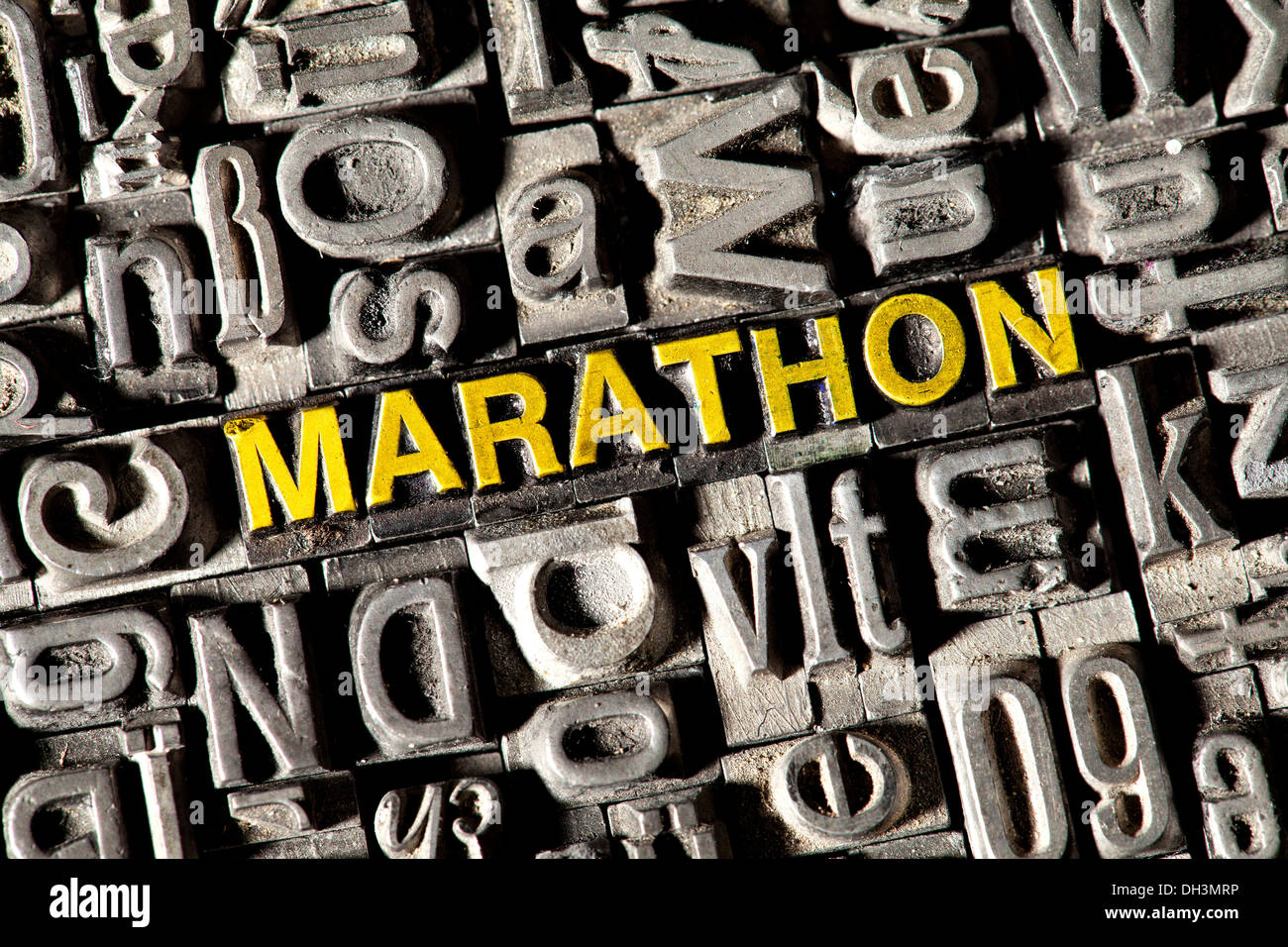 Old lead letters forming the word "MARATHON Stock Photo - Alamy