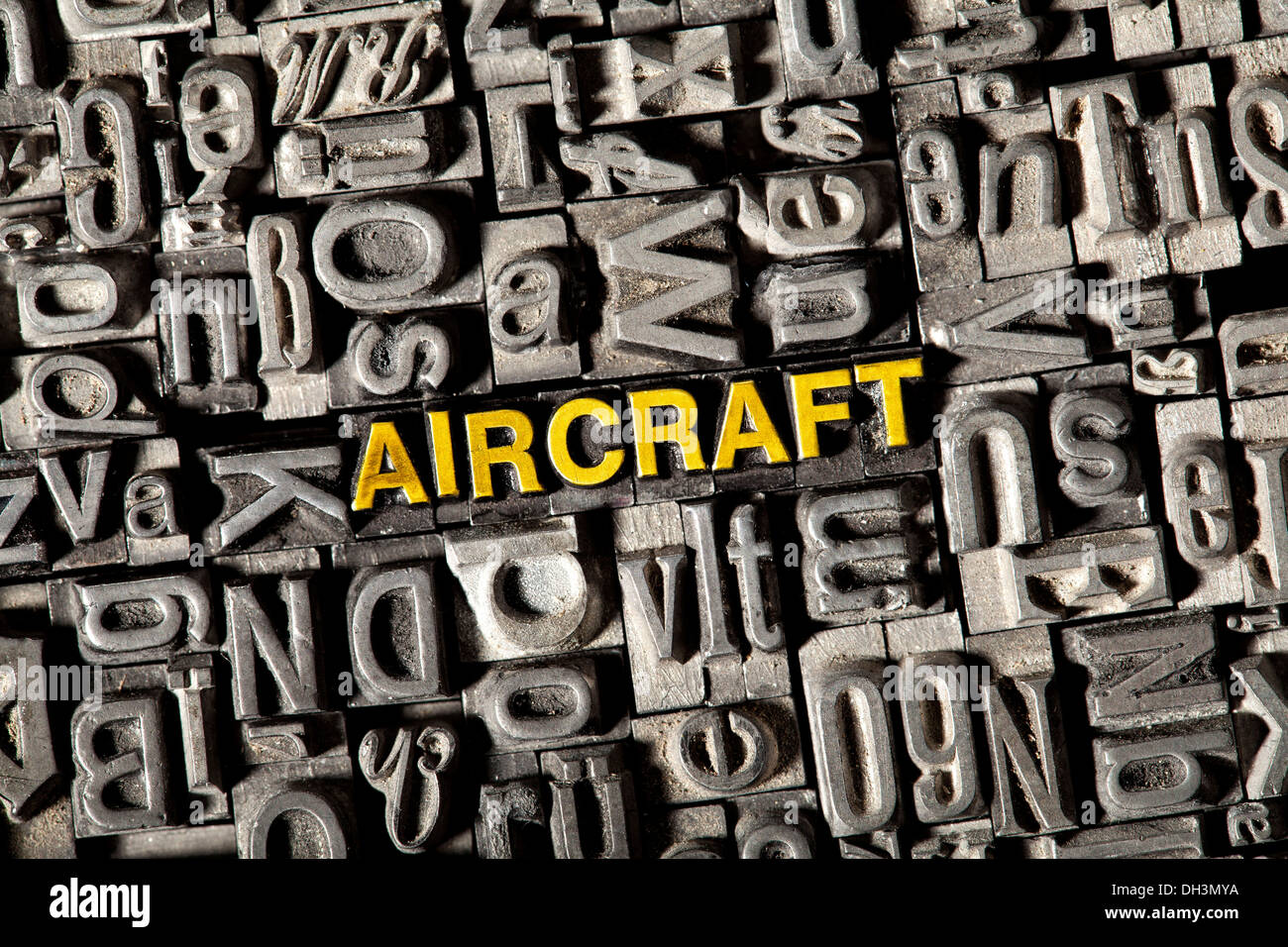 Old lead letters forming the word "aircraft Stock Photo - Alamy