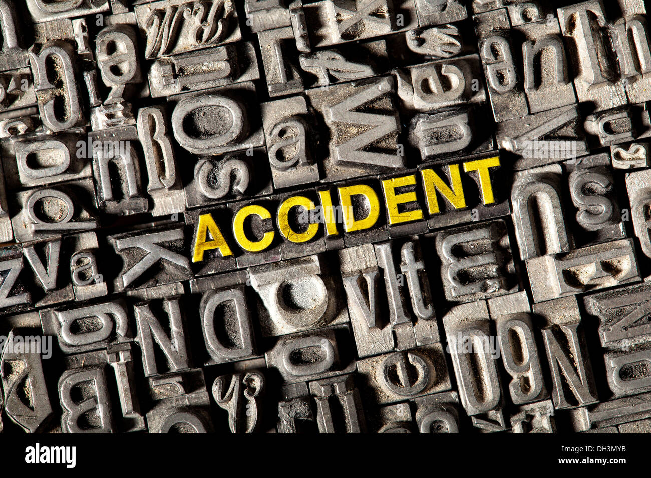 Old lead letters forming the word "accident Stock Photo - Alamy