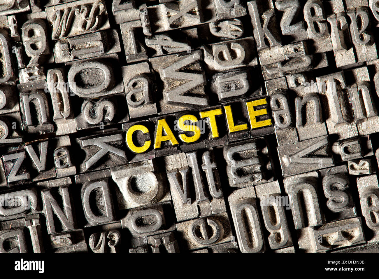 Old lead letters forming the word "castle Stock Photo - Alamy
