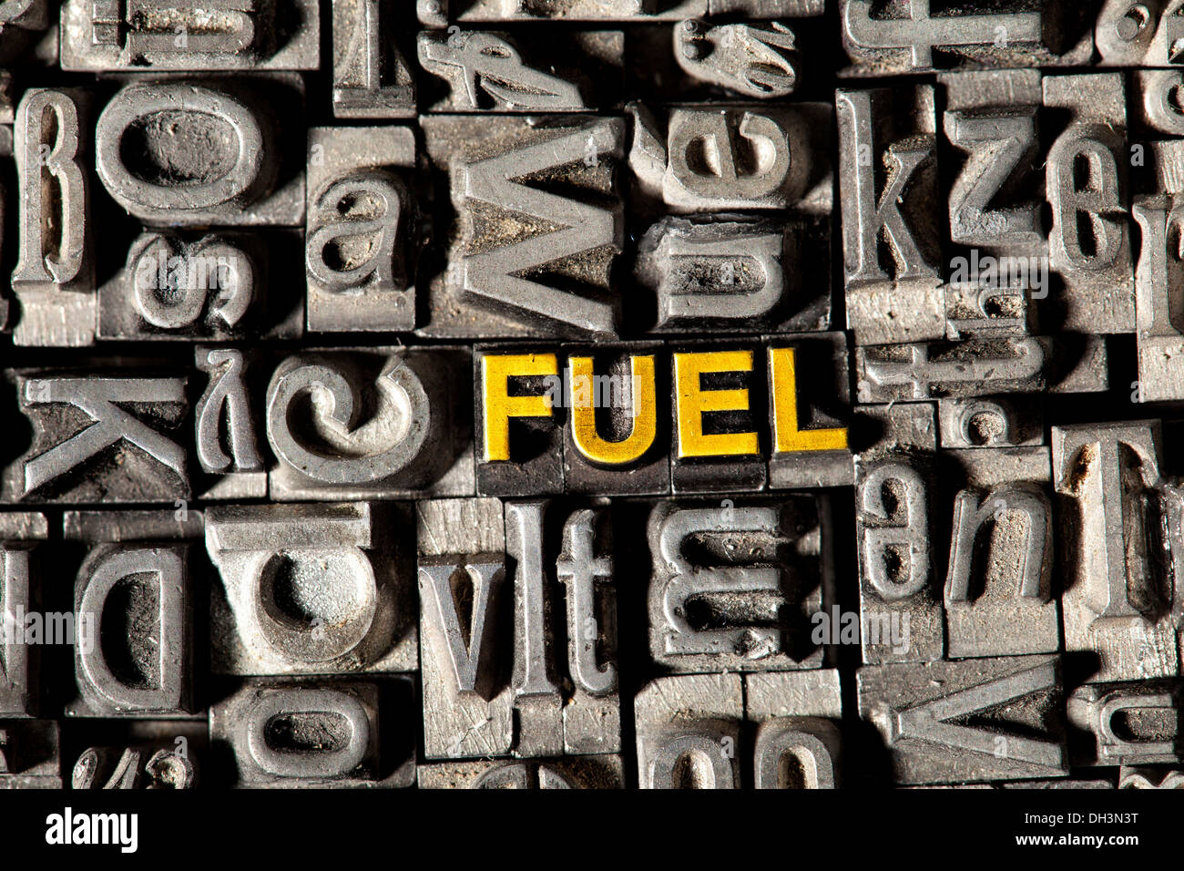 Old lead letters forming the word "FUEL Stock Photo - Alamy