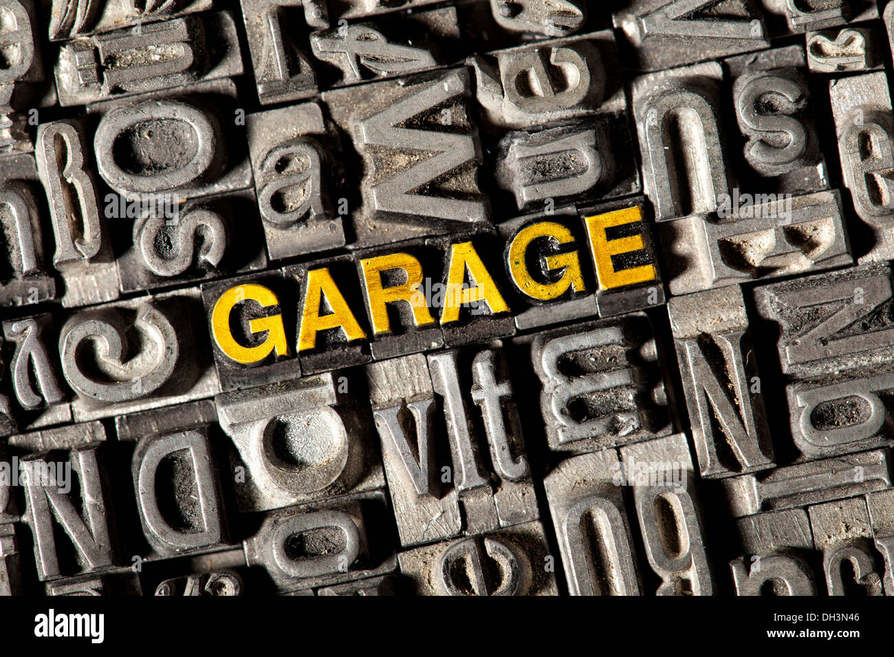 Old lead letters forming the word "GARAGE Stock Photo - Alamy