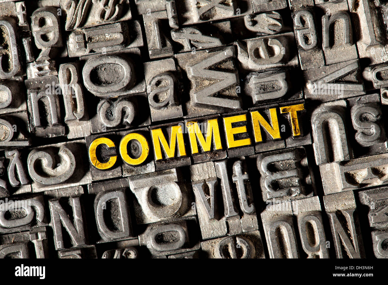 Old lead letters forming the word COMMENT Stock Photo - Alamy
