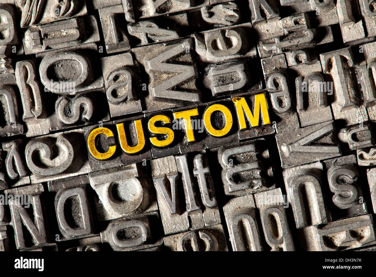 Old lead letters forming the word CUSTOM Stock Photo - Alamy