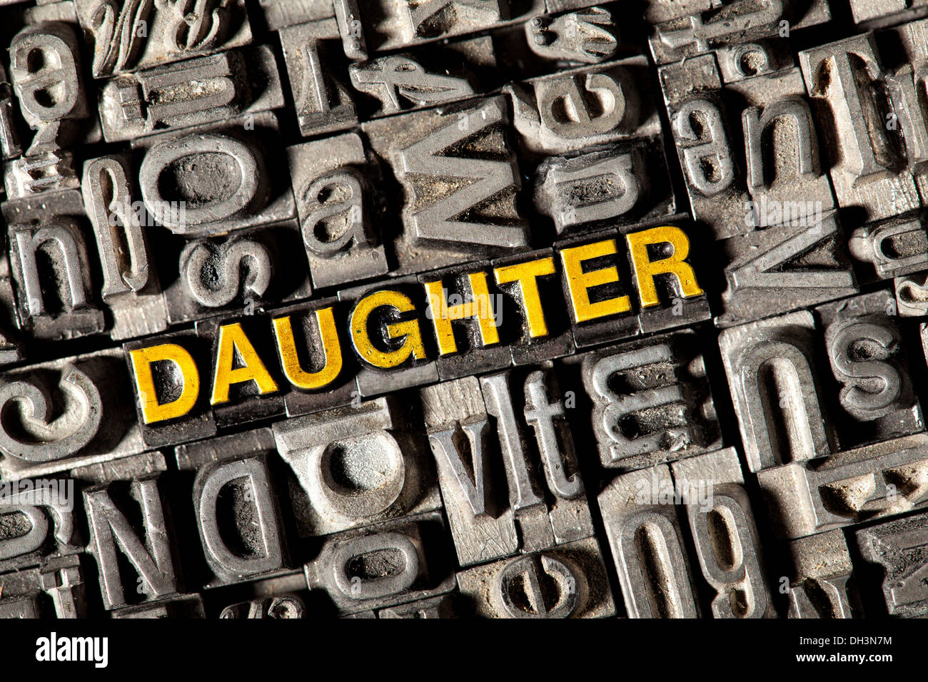 Old lead letters forming the word DAUGHTER Stock Photo - Alamy